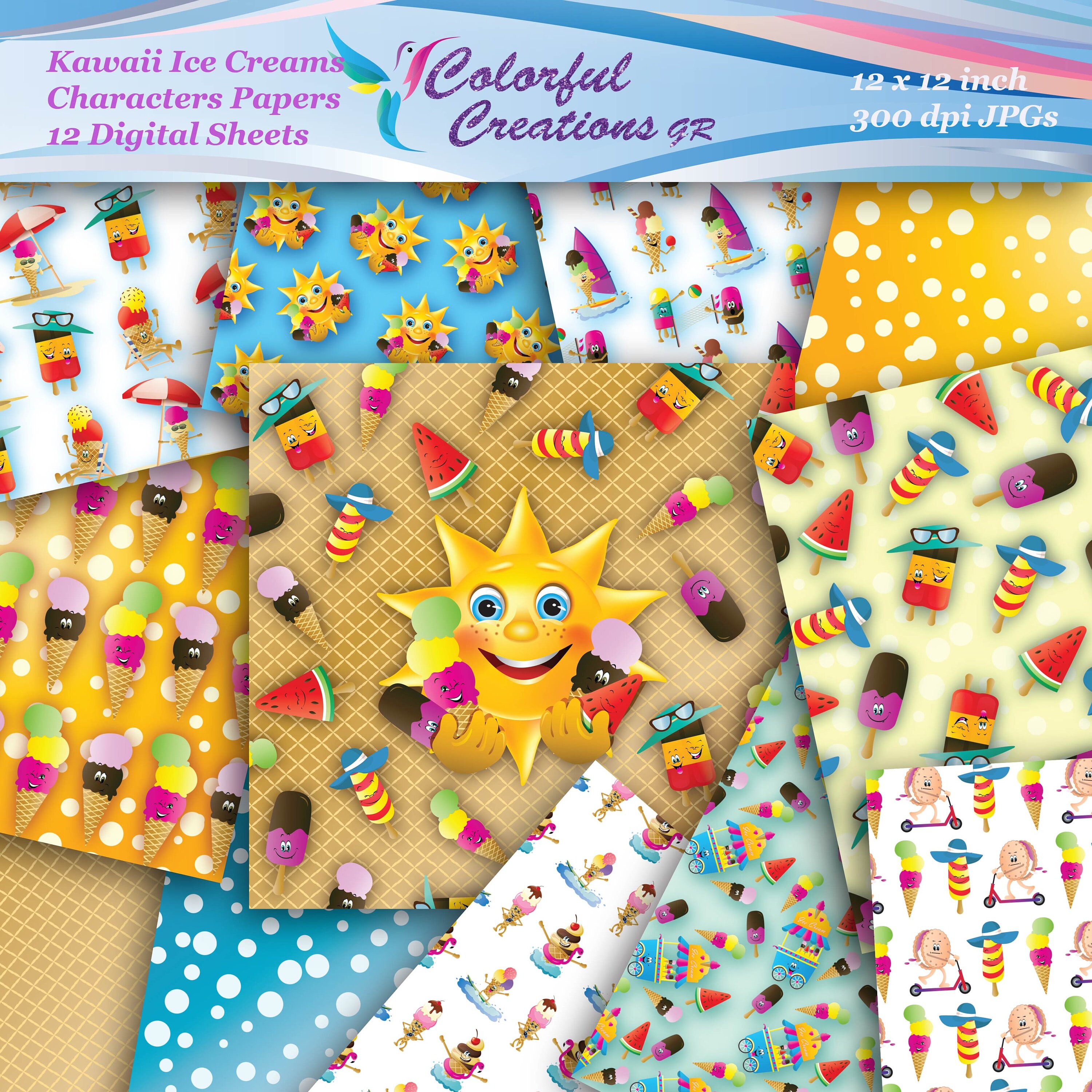 Kawaii Digital Papers Summer Digital Papers Ice Cream - Etsy