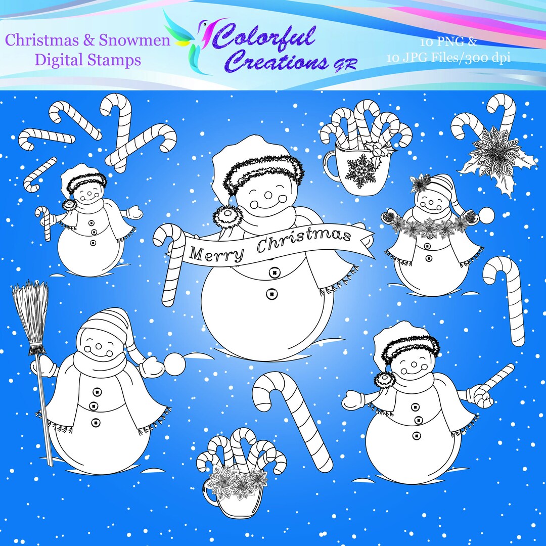 Christmas Digital Stamps Snowmen Digital Stamps Christmas - Etsy