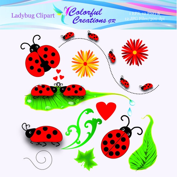Ladybugs On Flowers Clipart