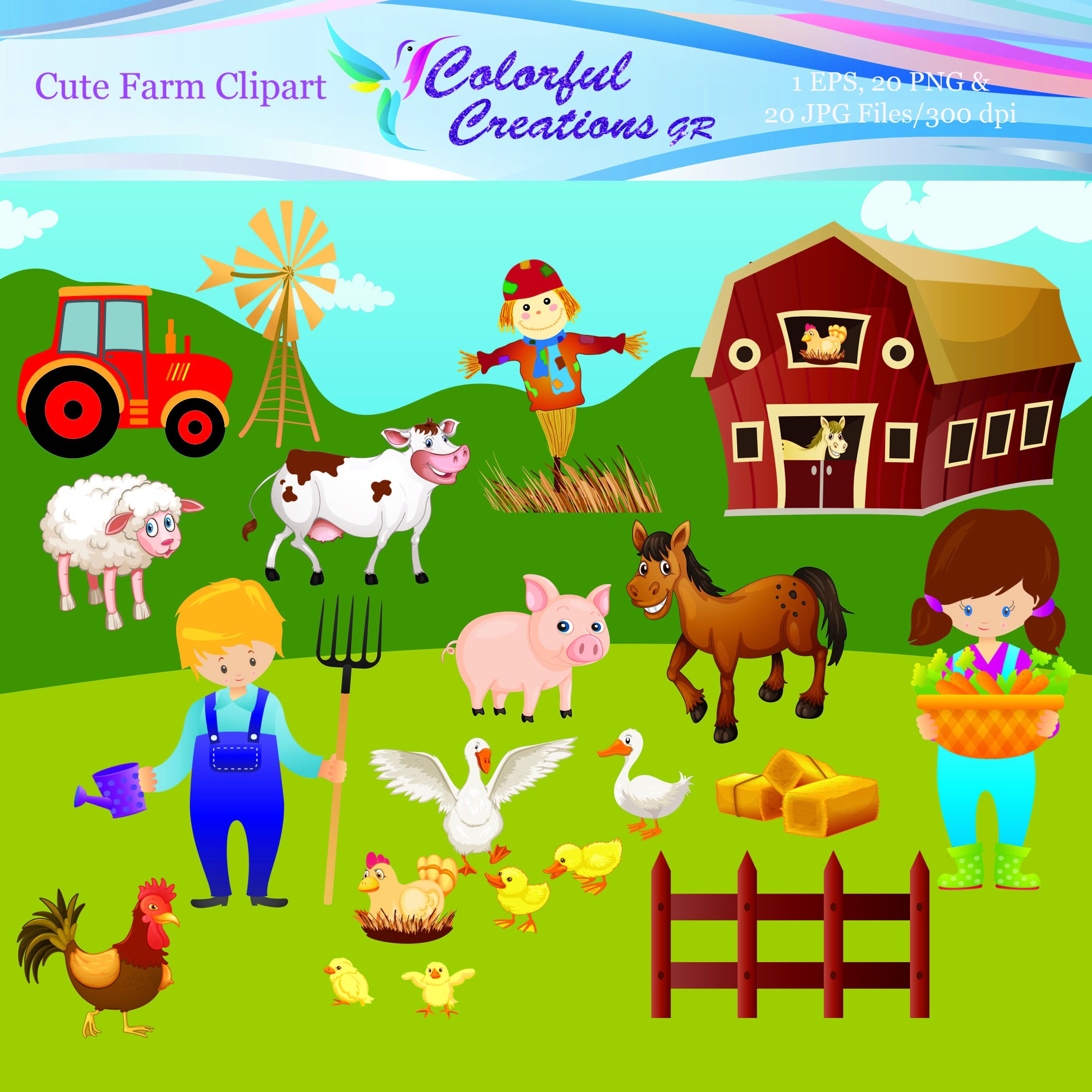 Farmhouse And Animals Clip Art