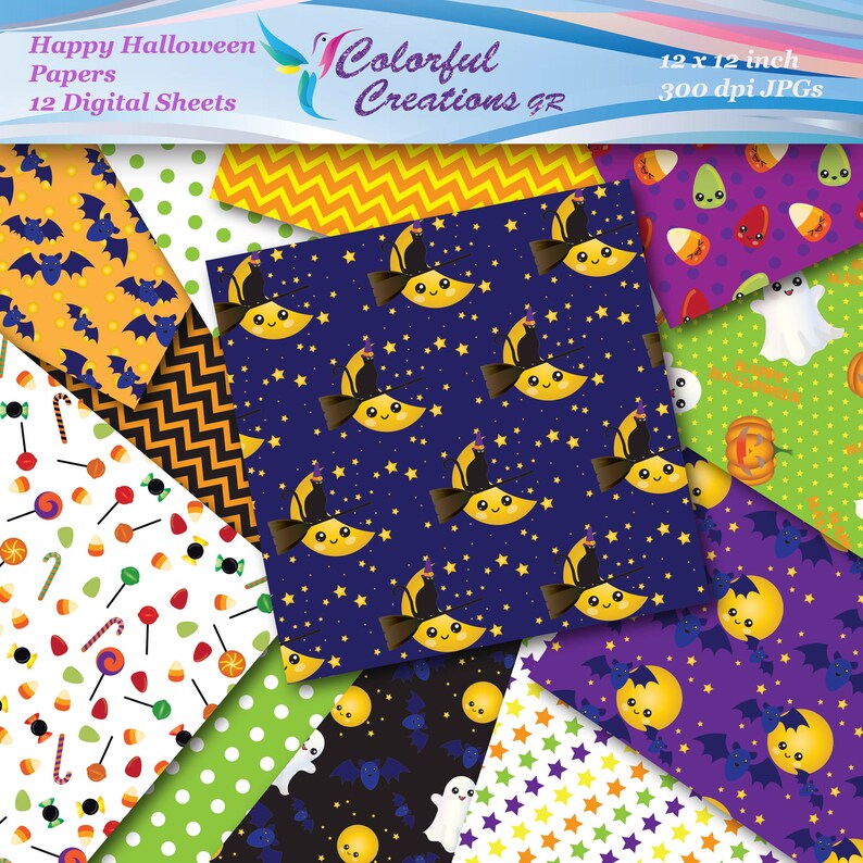 Halloween Digital Papers Pumpkins Trick or Treat Bats - Etsy