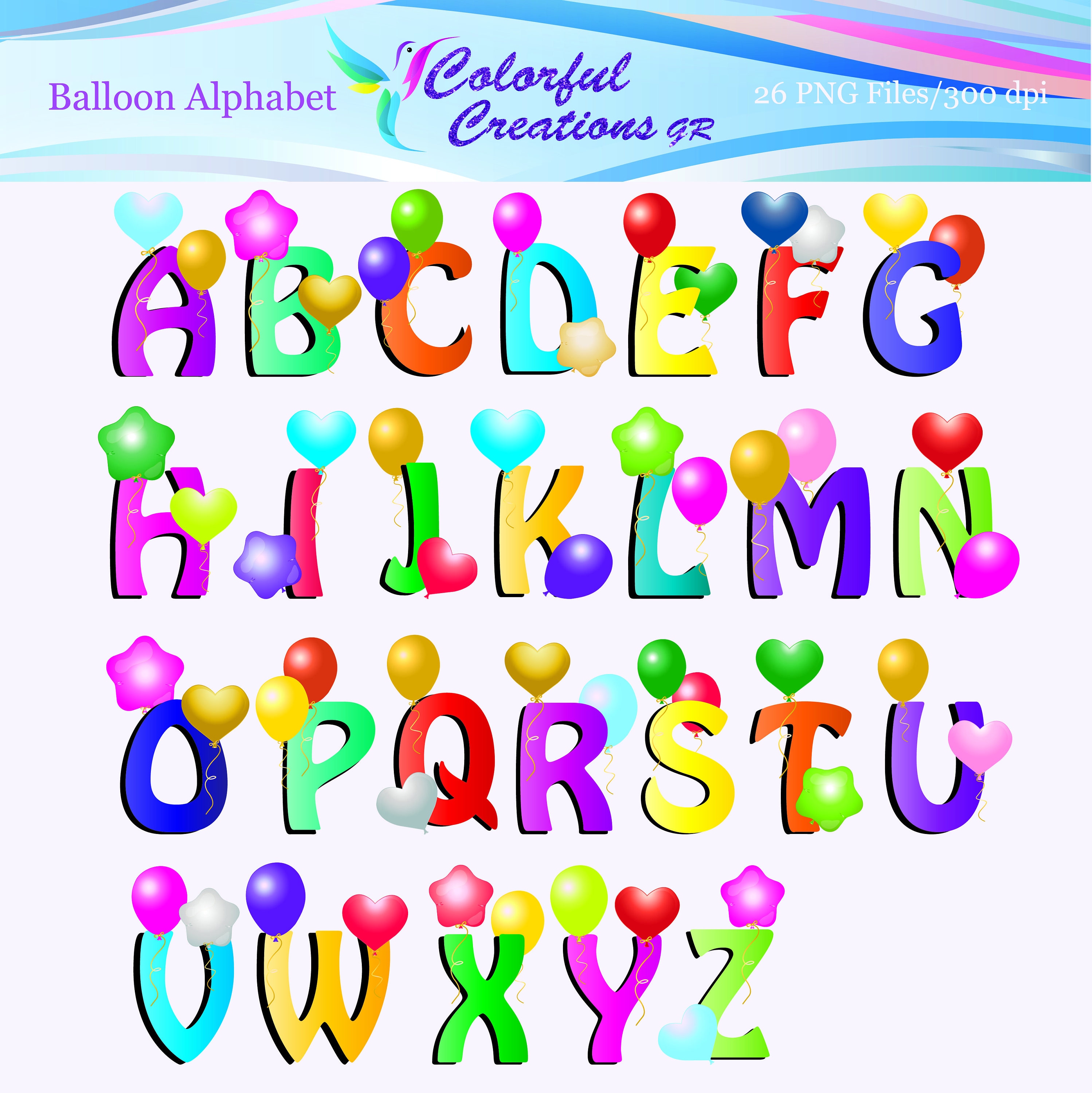 Balloon Alphabet Digital Alphabet Balloon Letters Colorful - Etsy