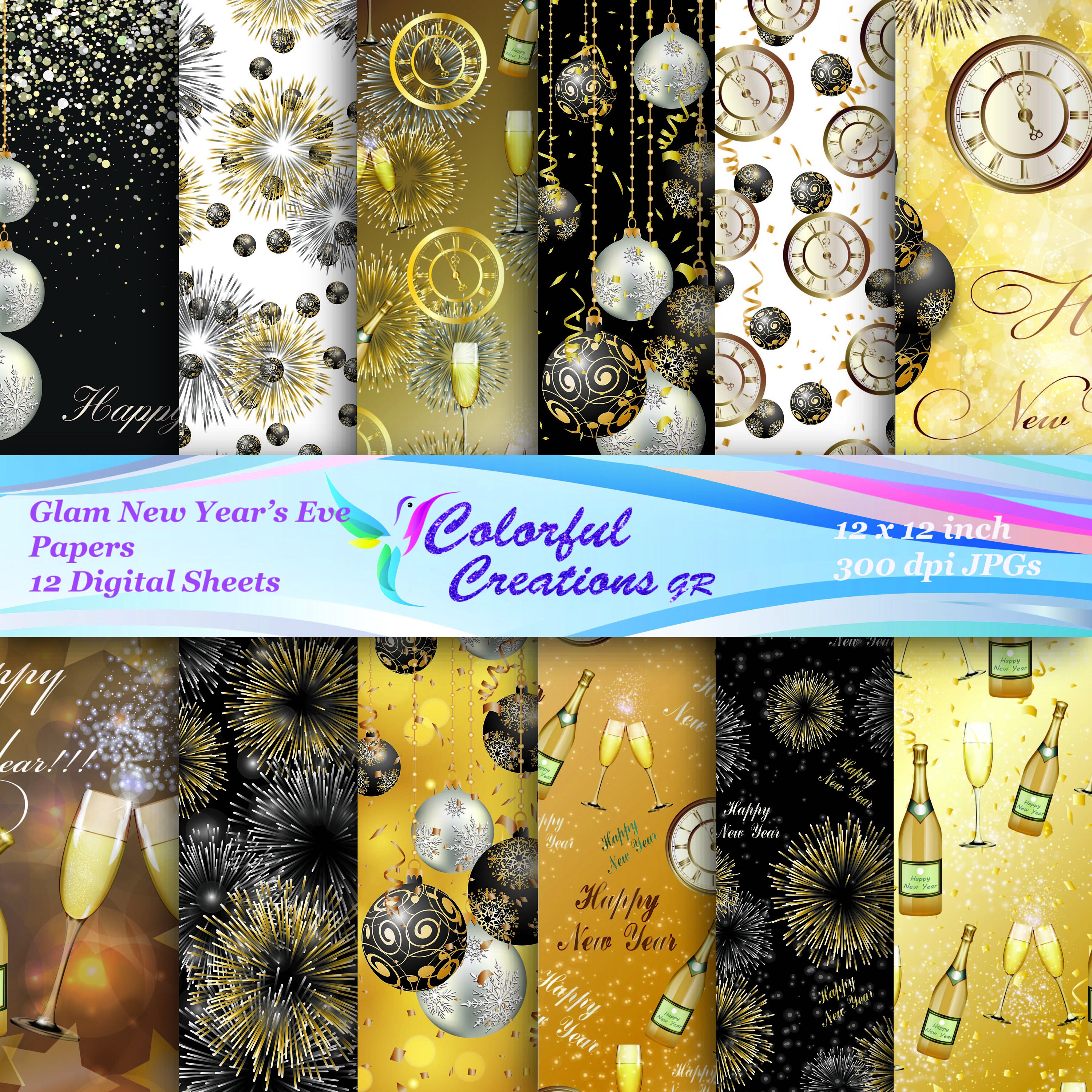New Years Eve Digital Papers, New Years Eve Scrapbook Papers, New Year ...