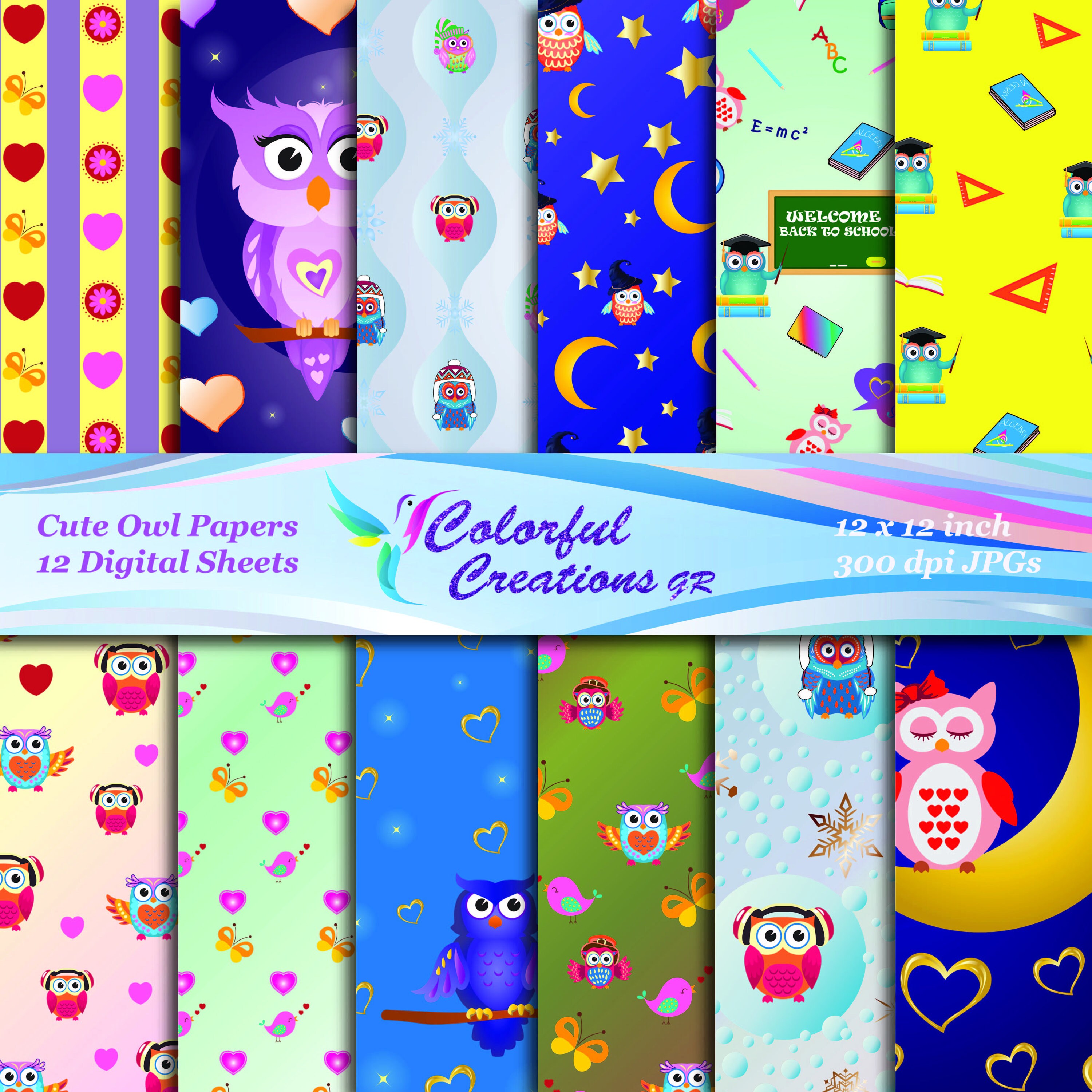 Cute Owl Digital Papers Owl Scrapbook Papers Romantic Owls - Etsy España