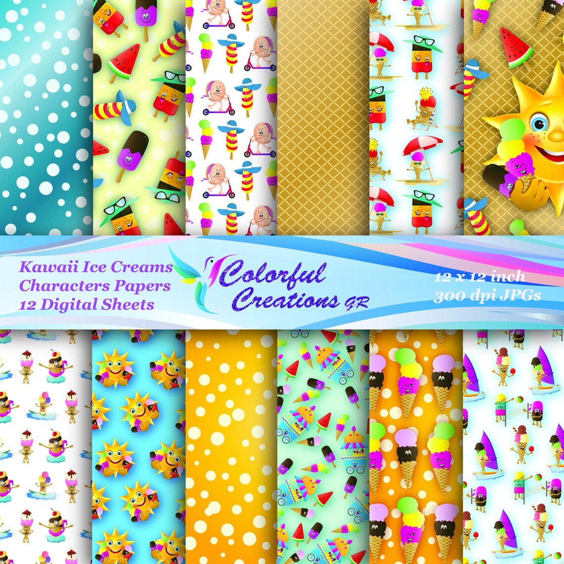 Kawaii Digital Papers Summer Digital Papers Ice Cream - Etsy