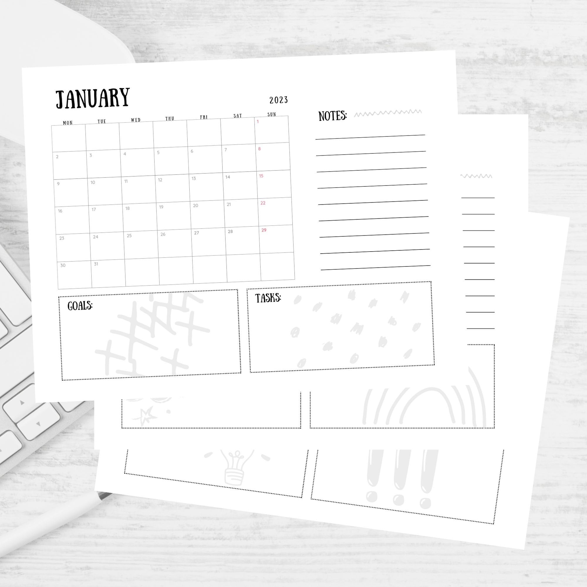 CUTE DOODLES 12 Month Calendar PDF Horizontal - Etsy