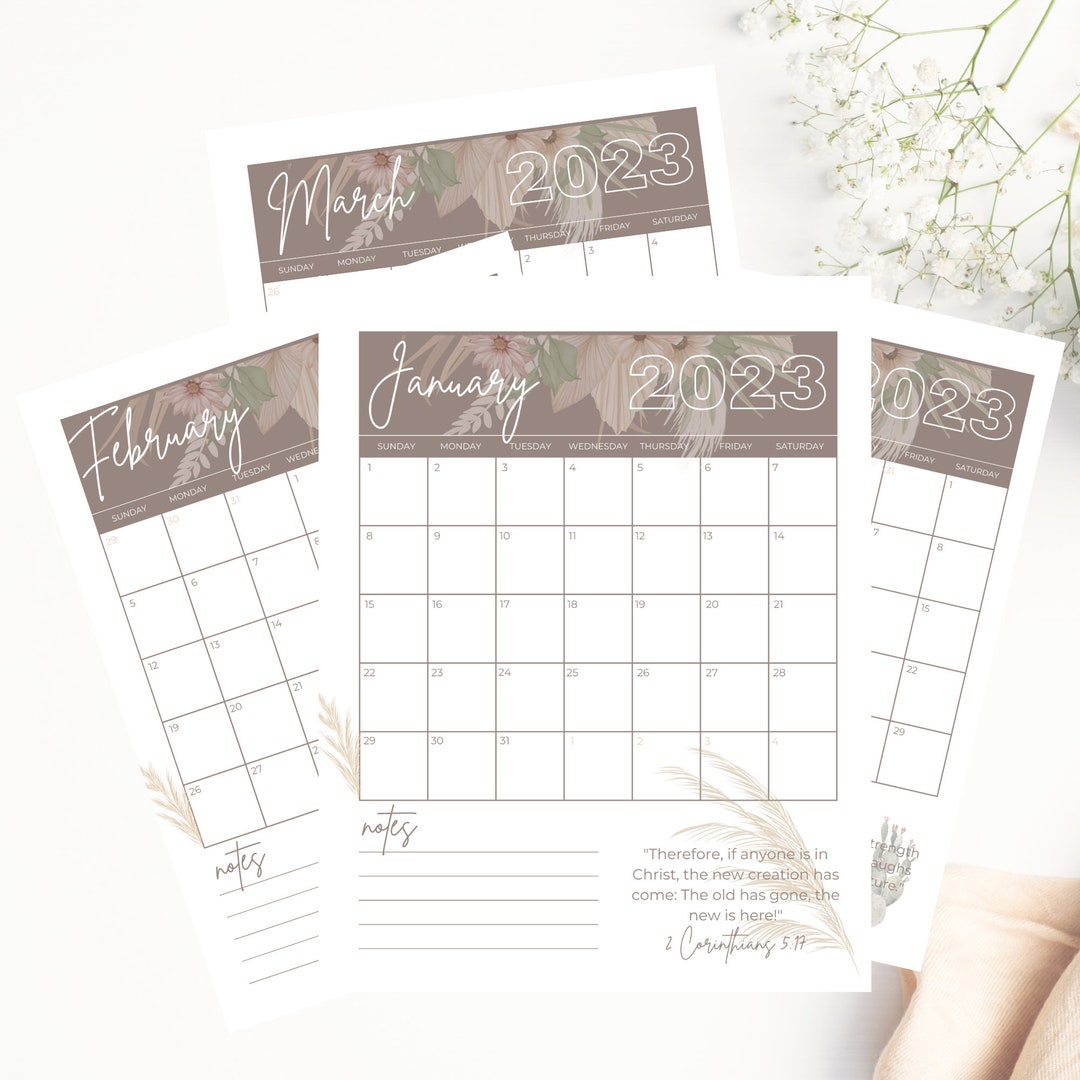 BOHO FLORAL 12 Month Calendar PDF With Bible Verses - Etsy