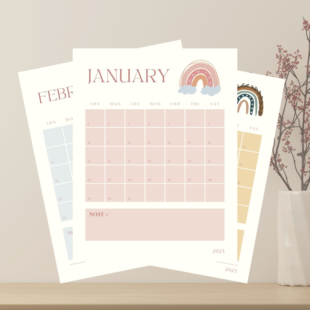 BOHO RAINBOW 12 Month Calendar Pages PDF - Etsy