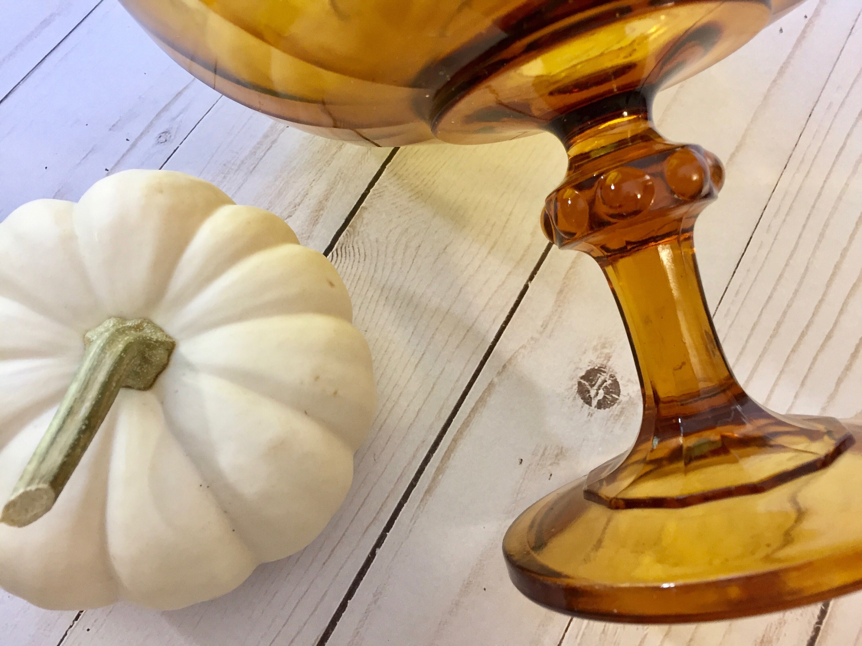 Vintage Indiana Glass Amber Garland Compote Orange Footed Dish Gold ...