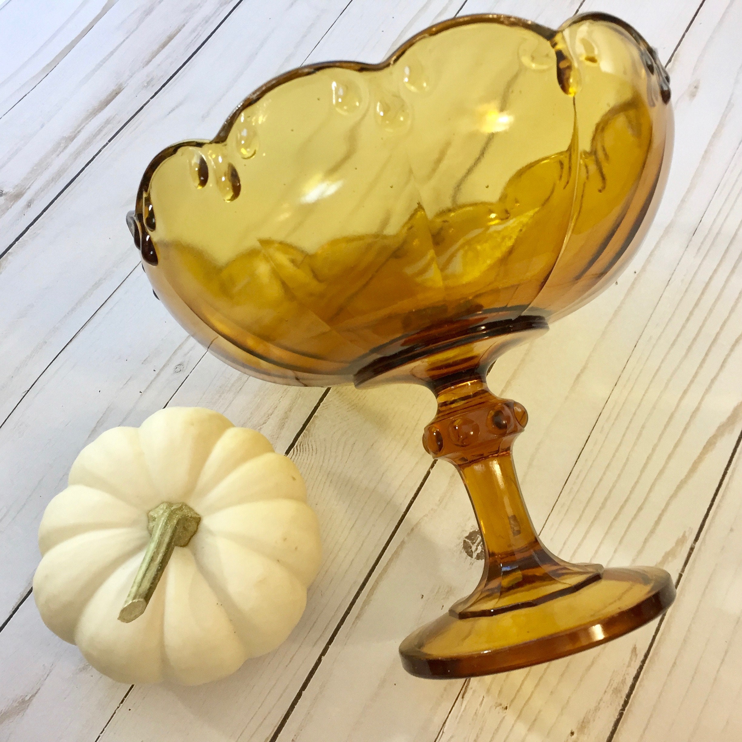 Vintage Indiana Glass Amber Garland Compote Orange Footed Dish Gold ...