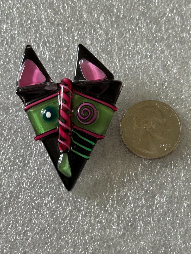 Fused Glass Pin Brooch Figural Animal Head Cat Dog Fox - Etsy
