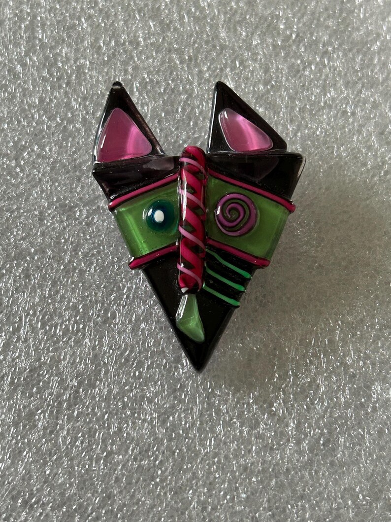 Fused Glass Pin Brooch Figural Animal Head Cat Dog Fox - Etsy