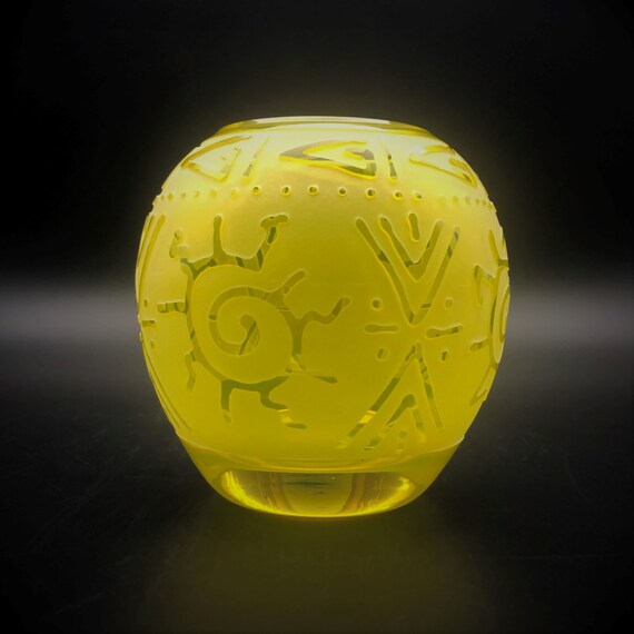 Handblown Glass Rose Bowl Vase With Etched Design | Etsy