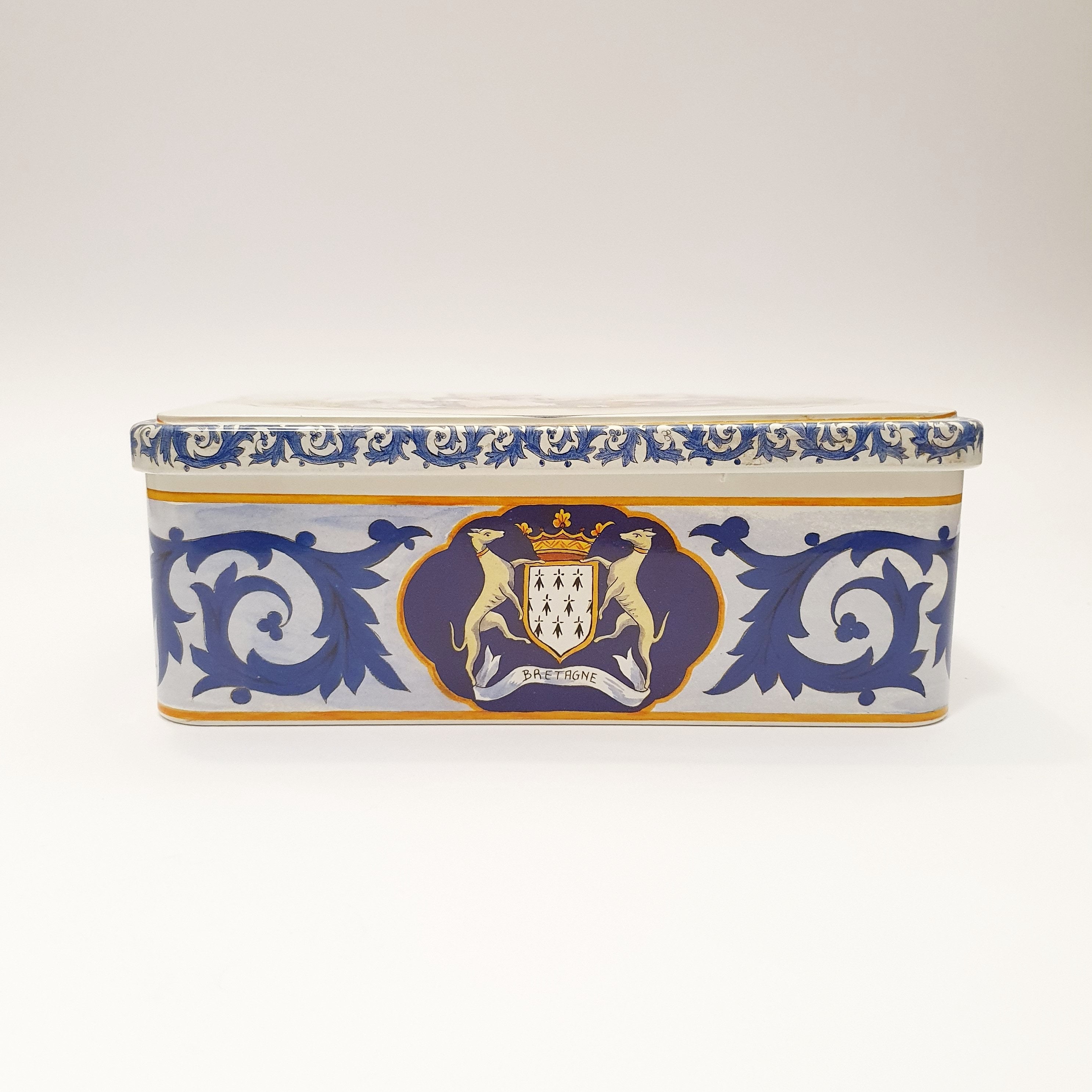 Vintage Tin Box French Massilly With Blue and Yellow Henriot Quimper ...
