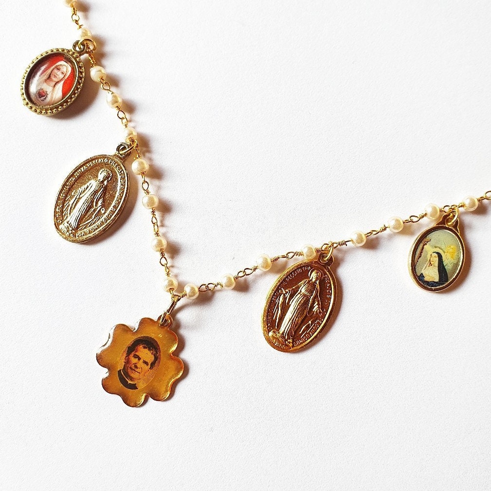 Handcrafted Necklace With Catholic Christian Religious Medals - Etsy Israel