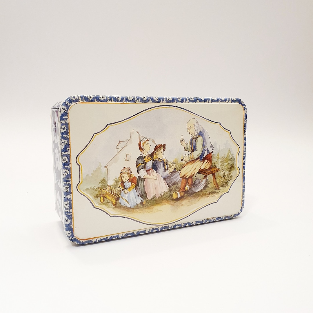 Vintage Tin Box French Massilly With Blue and Yellow Henriot Quimper ...