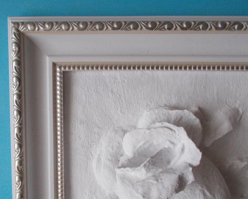 White bas-relief framed wall art botanical Sculptural baroque | Etsy