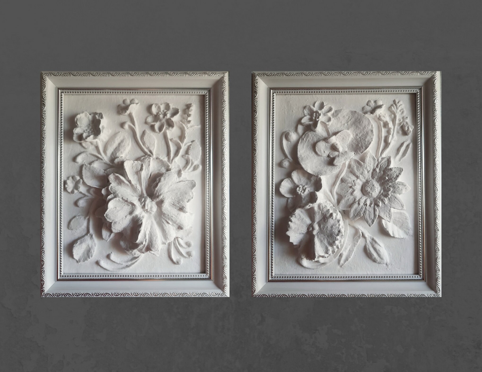 Plaster wall art Botanical sculpture framed wall art Relief 3d | Etsy