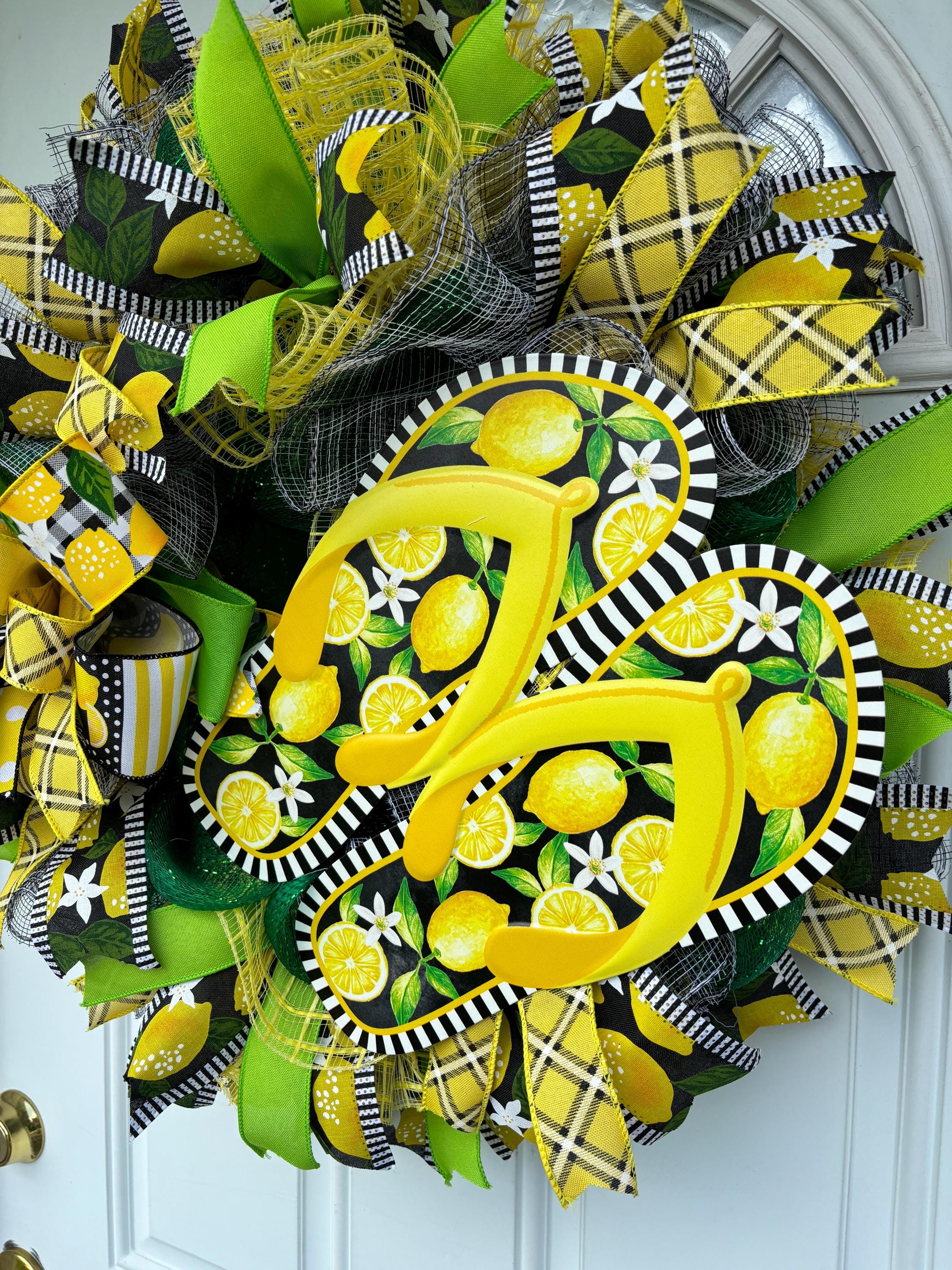 Lemon Wreath Front Door, Whimsical Lemon Wreath, Flip Flop Wreath ...
