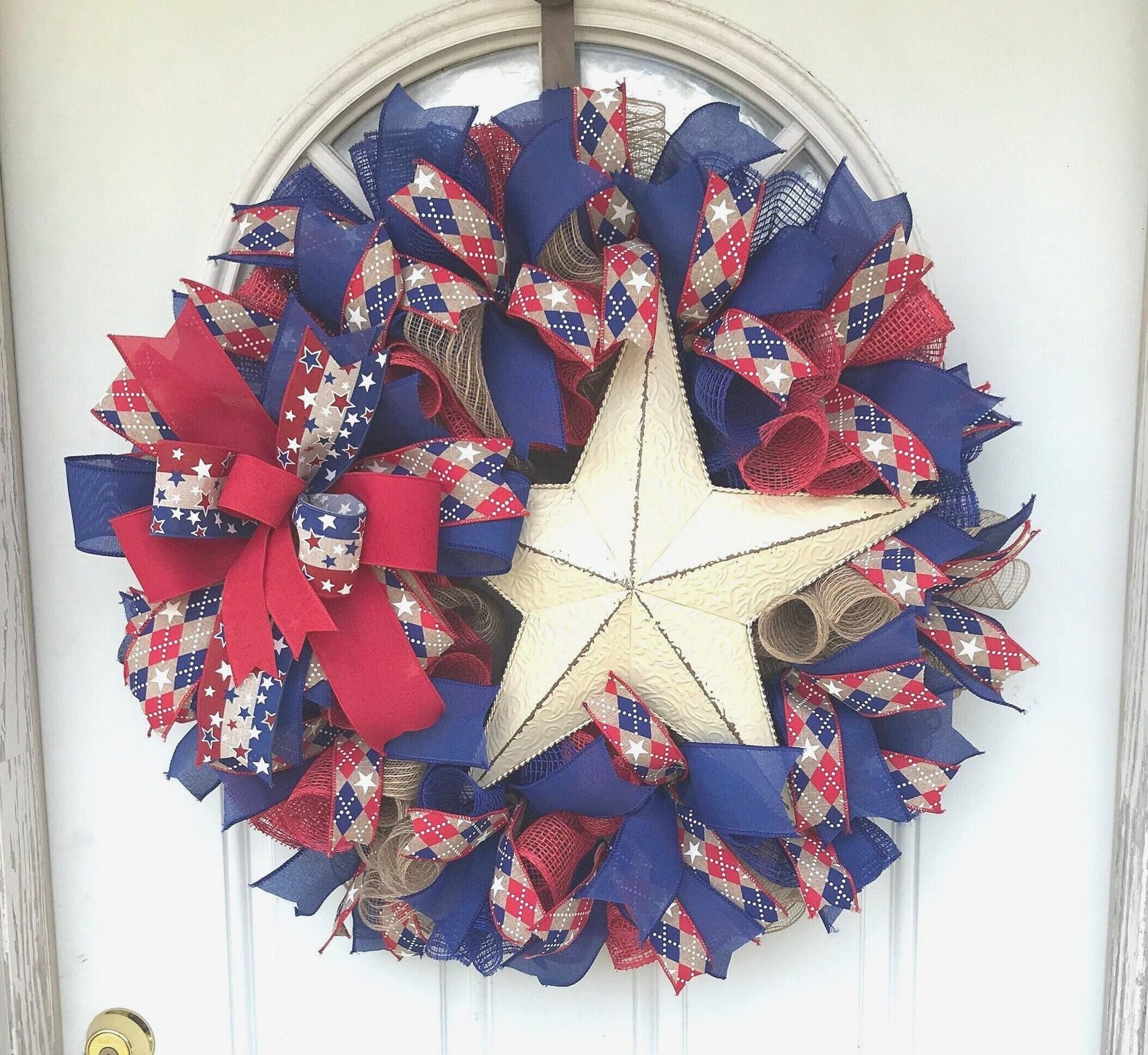 Primitive Star-spangled Wreath, Rustic Metal Star Wreath, Primitive Red ...