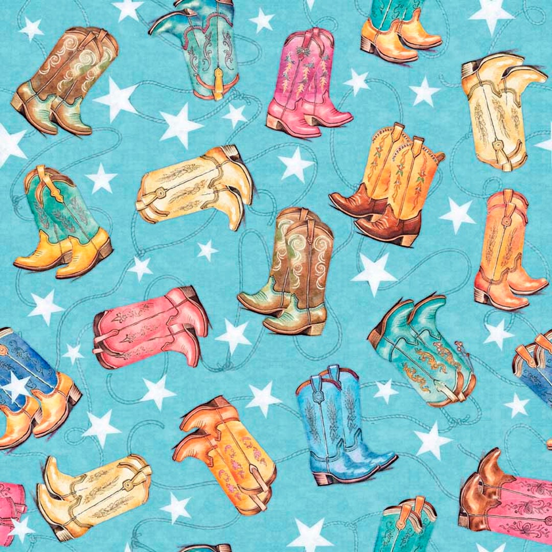 Quilting Treasures 30368Q Hey Cowgirl Boot Toss Aqua. Priced by the ...