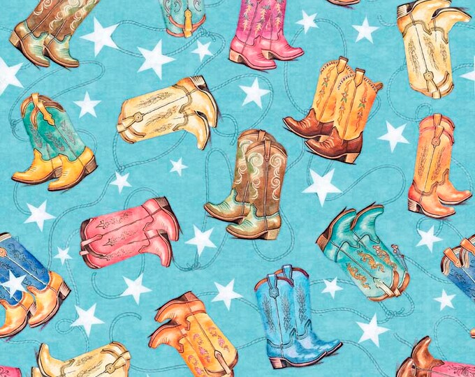 Quilting Treasures 30368Q Hey Cowgirl Boot Toss Aqua. Priced by the ...