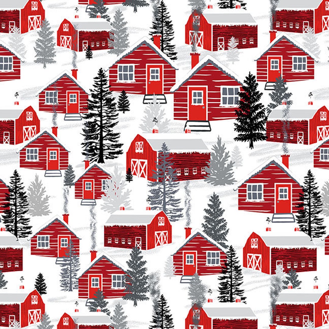 2699-01 Blank Quilting - Its Snow Wonderful White Cabins With Snow ...