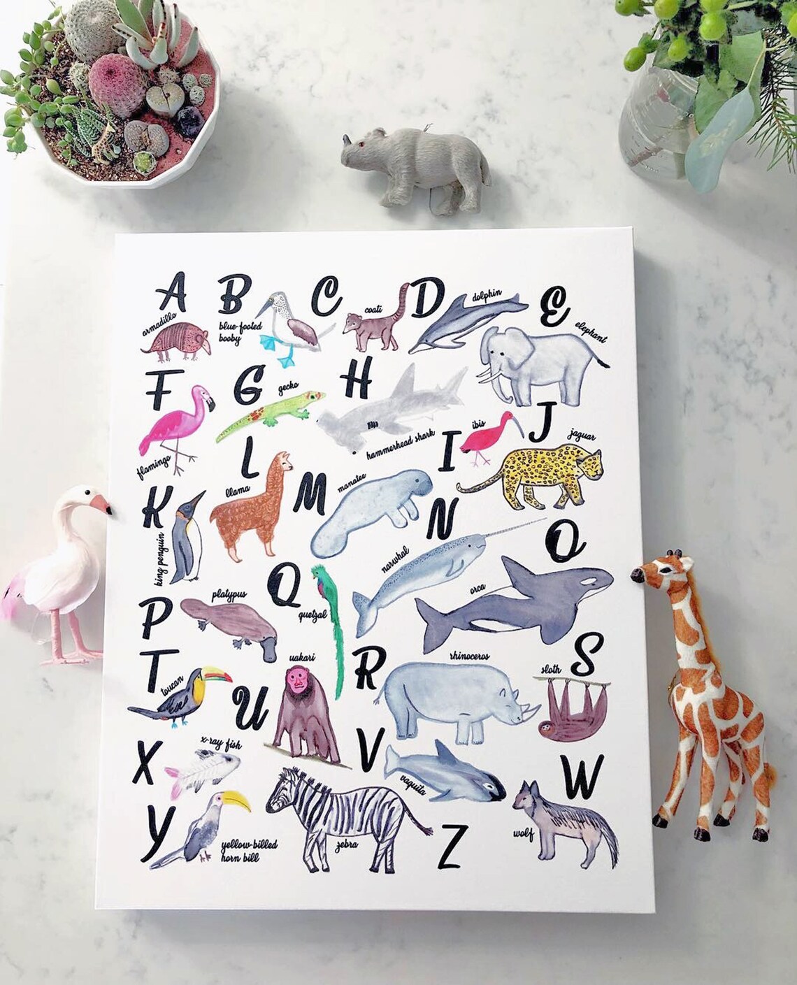Alphabet Animals, Wild Animals, Animal ABC, Watercolor Nursery Decor ...