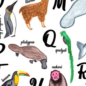 Alphabet Animals, Wild Animals, Animal ABC, Watercolor Nursery Decor ...