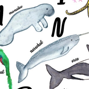 Alphabet Animals, Wild Animals, Animal ABC, Watercolor Nursery Decor ...