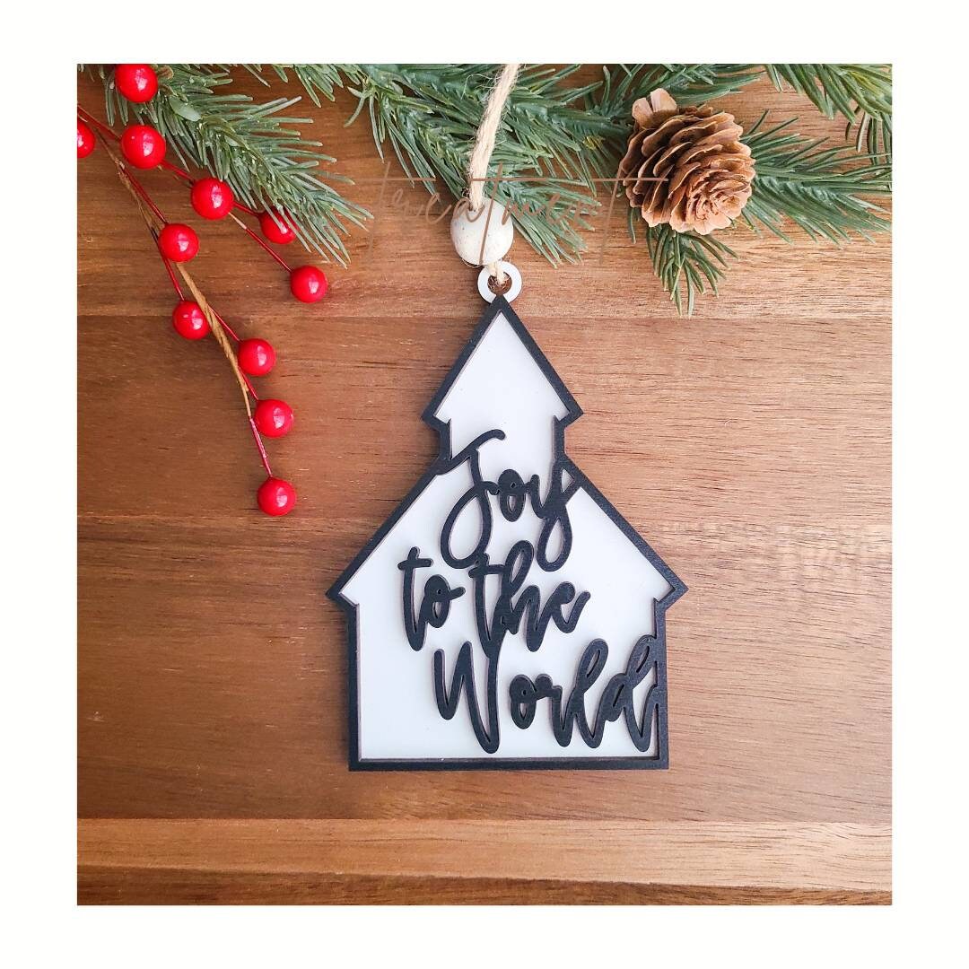 Joy to the World Hand Painted Wood Church Christmas Ornament Christ ...