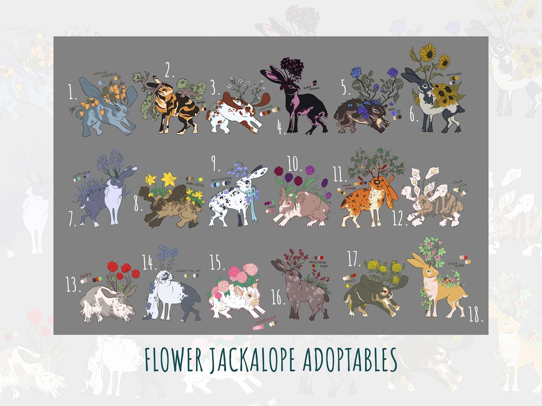Jackalope Rabbit Feral Adoptables - Flower Mutated Bunny Adopts! - Etsy