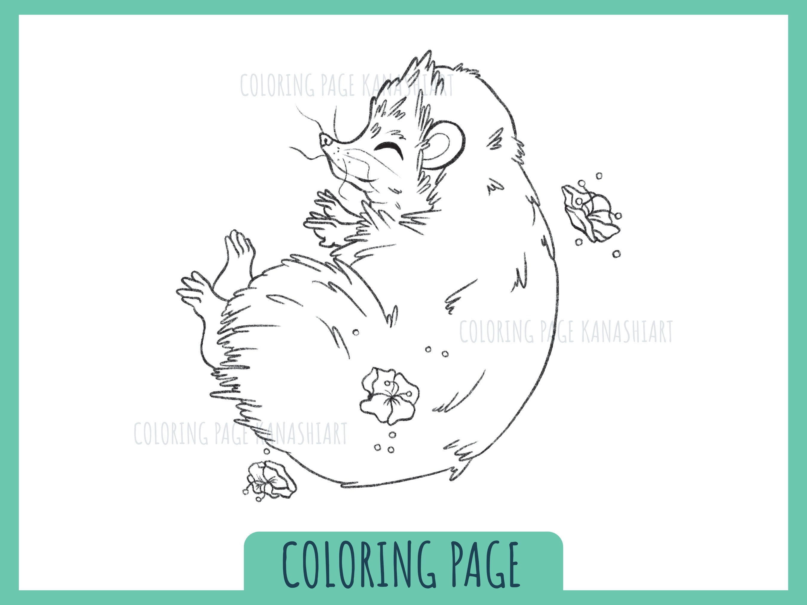 Printable Coloring Page for Kids or Adults | Hedgehog With Blossoms ...