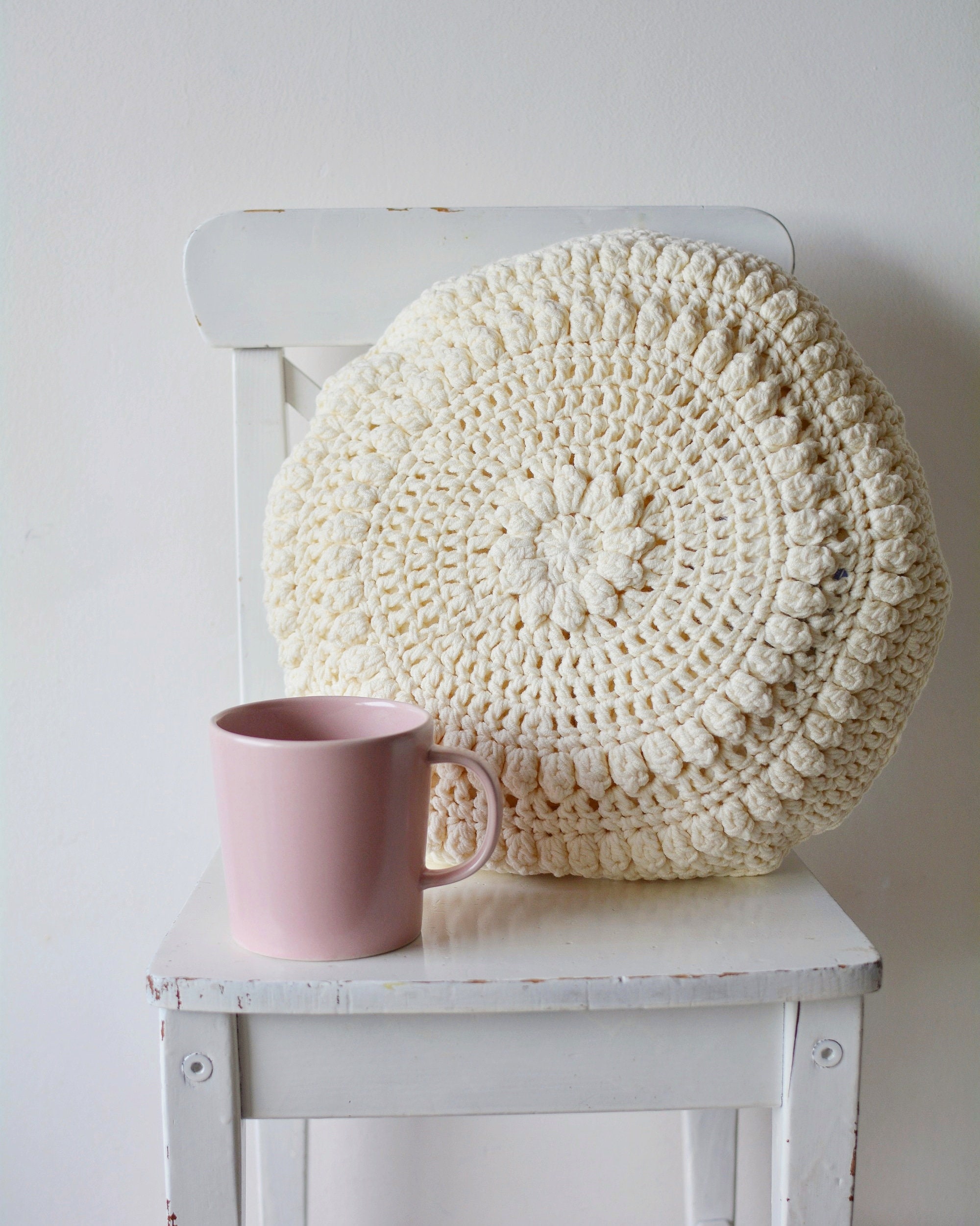 Crochet Pillow Cover Round Crochet Pillow Decorative Cushion - Etsy Canada