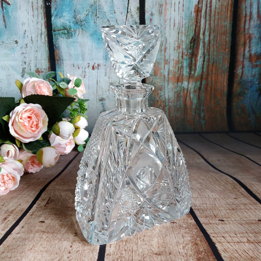 Elegant Vodka/whiskey Crystal Carafe Vintage Art Deco Decanter 70's ...