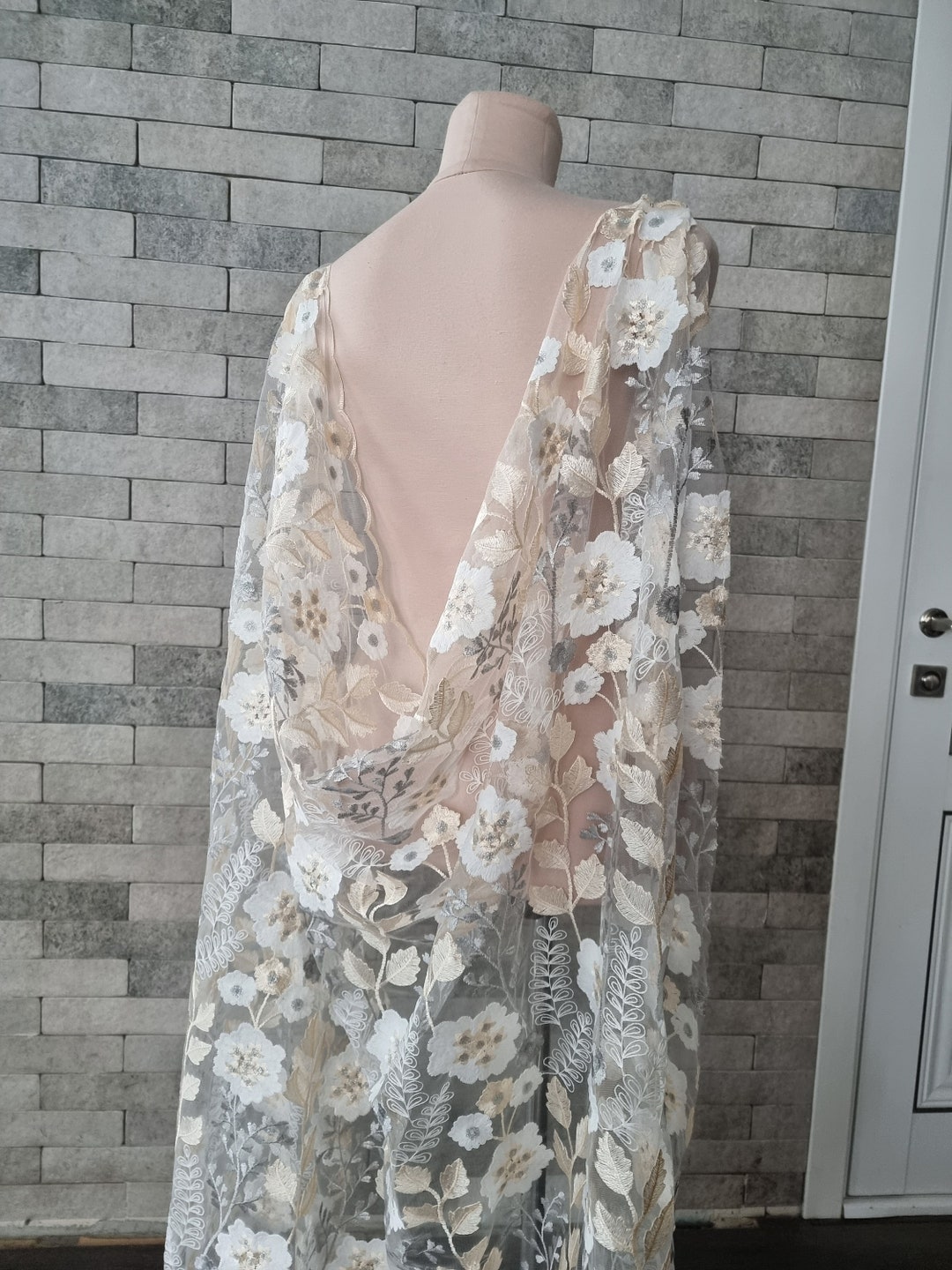 Floral Lace Wedding Capelet: Peachy Grey Bridal Cloak - Etsy