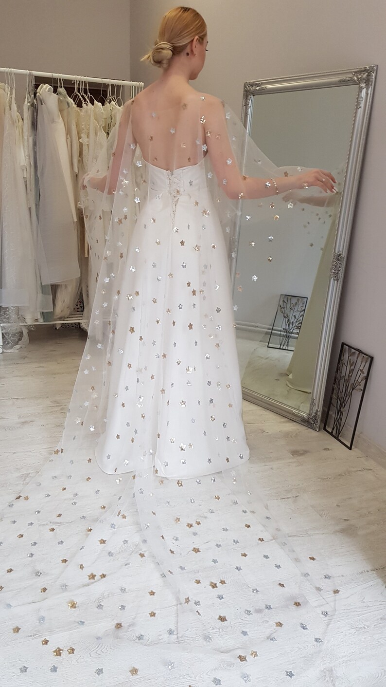 Sequined Stars Wedding Cape: Ivory Gray Celestial Star & Moon ...