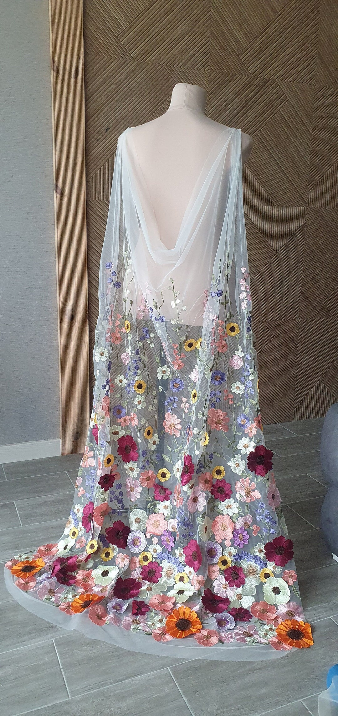 3D Floral Wedding Cape, Green Pink Navy Blue Purple Pink Red Peachy ...