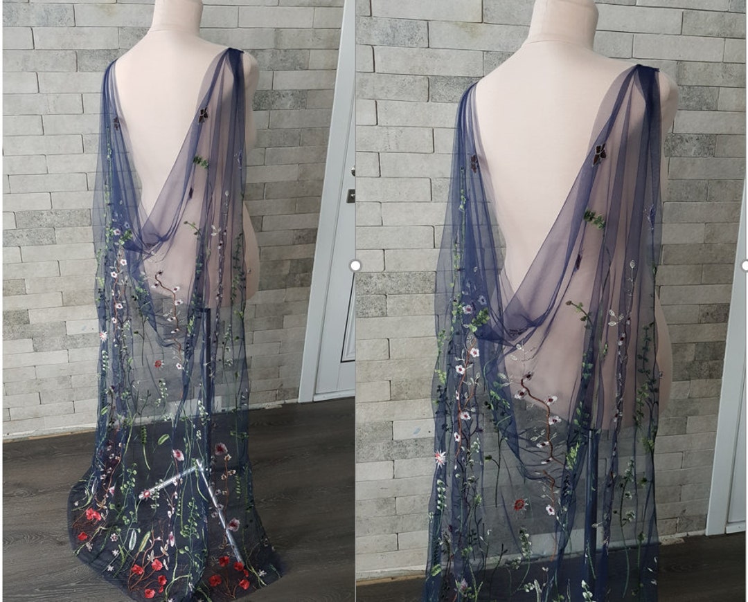 Navy Blue Flower Wedding Cape, Floral Cape Veil, Secret Garden Cape ...