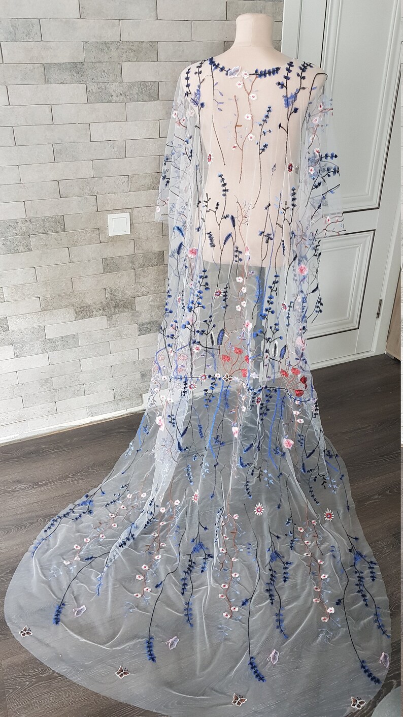 Blue flower wedding cape floral wedding cloak secret garden | Etsy