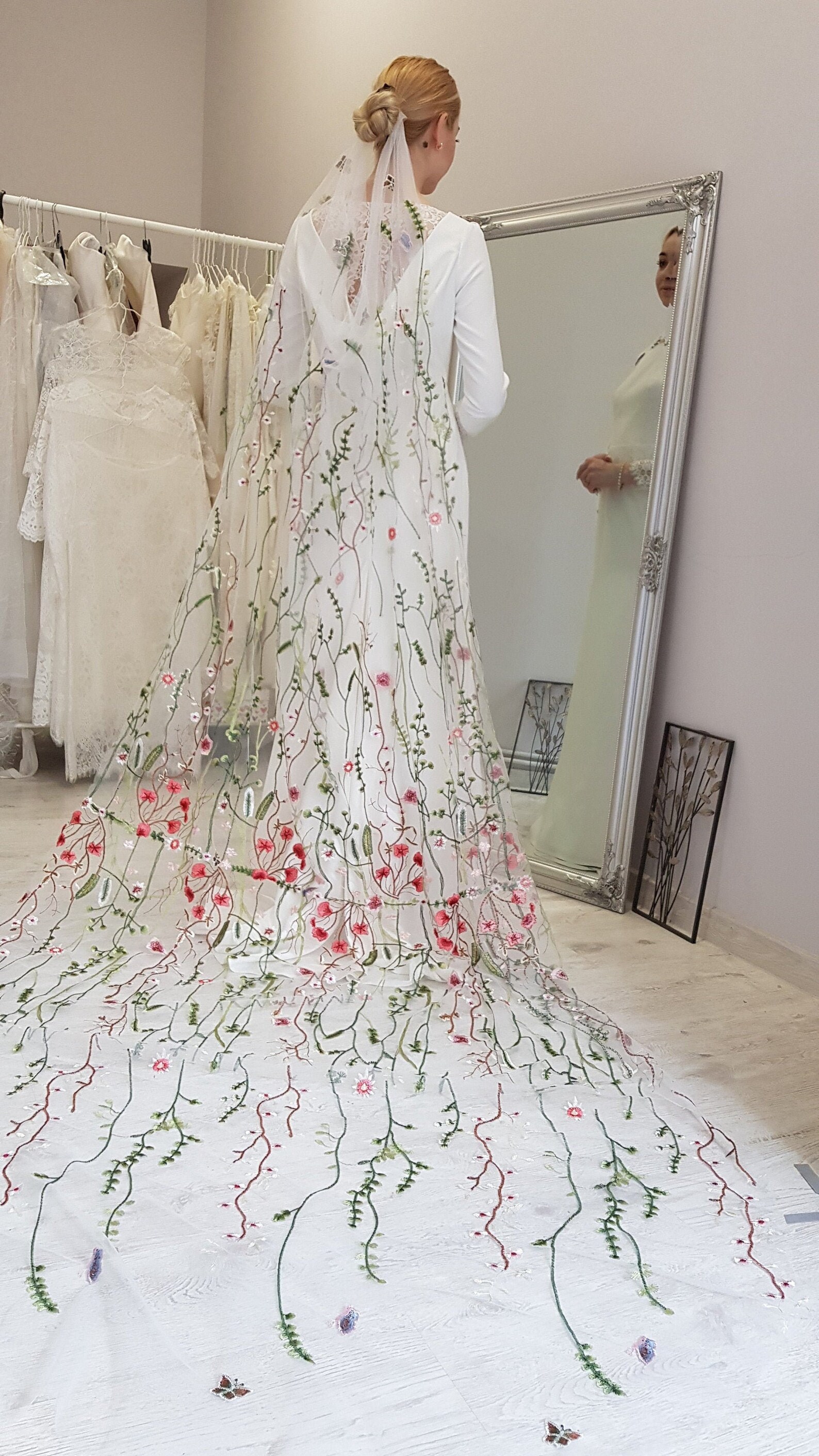 Draped Flower Wedding Veil Floral Bridal Veil Secret Garden - Etsy