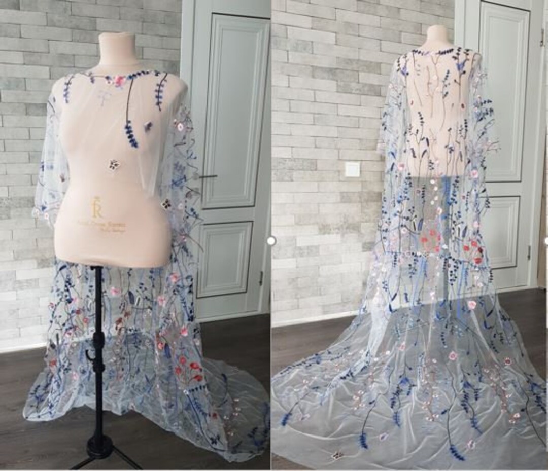 Blue Flower Wedding Cape, Floral Wedding Cloak, Secret Garden ...