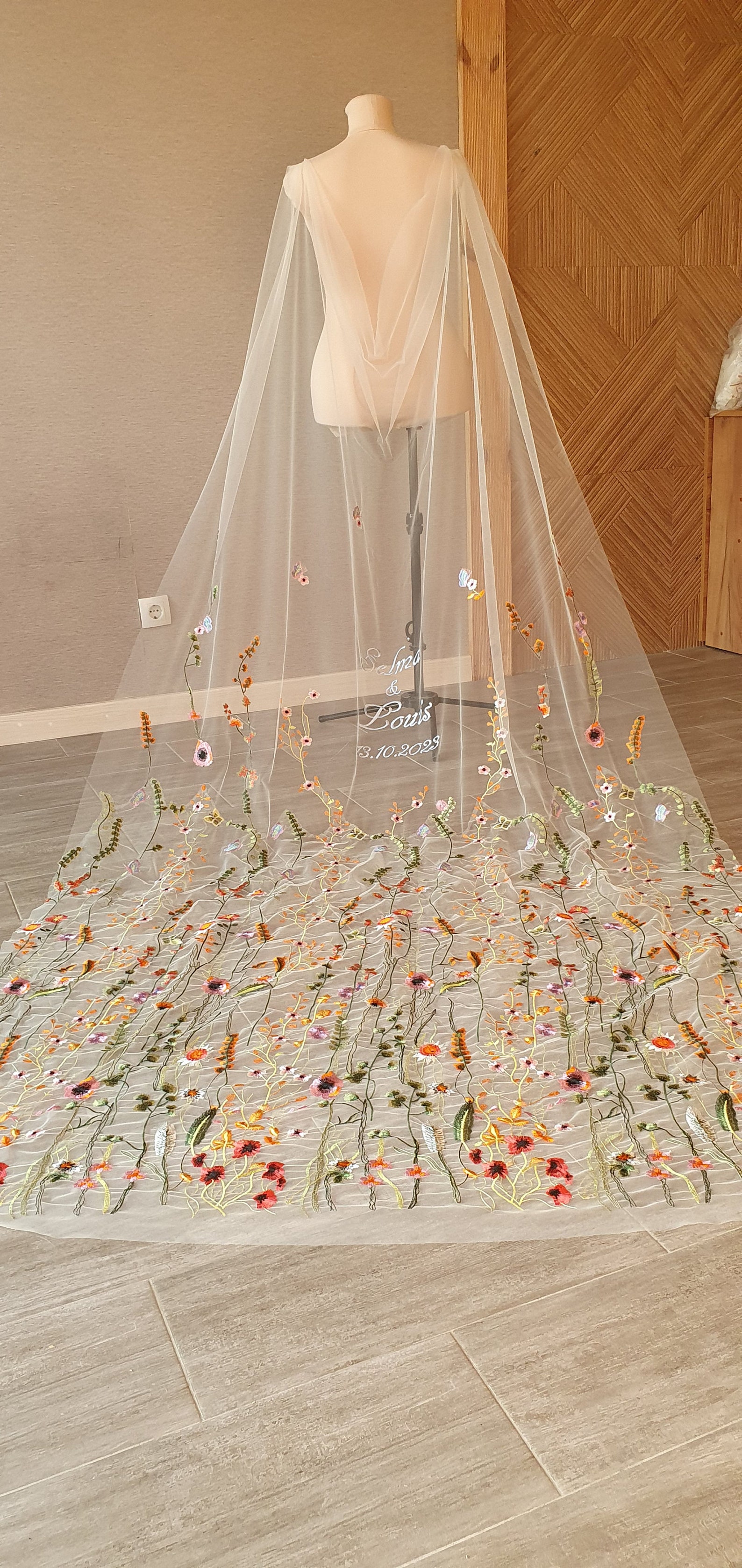 Monogrammed Floral Wedding Cape, Flowers Cape, Secret Garden Wildflower ...