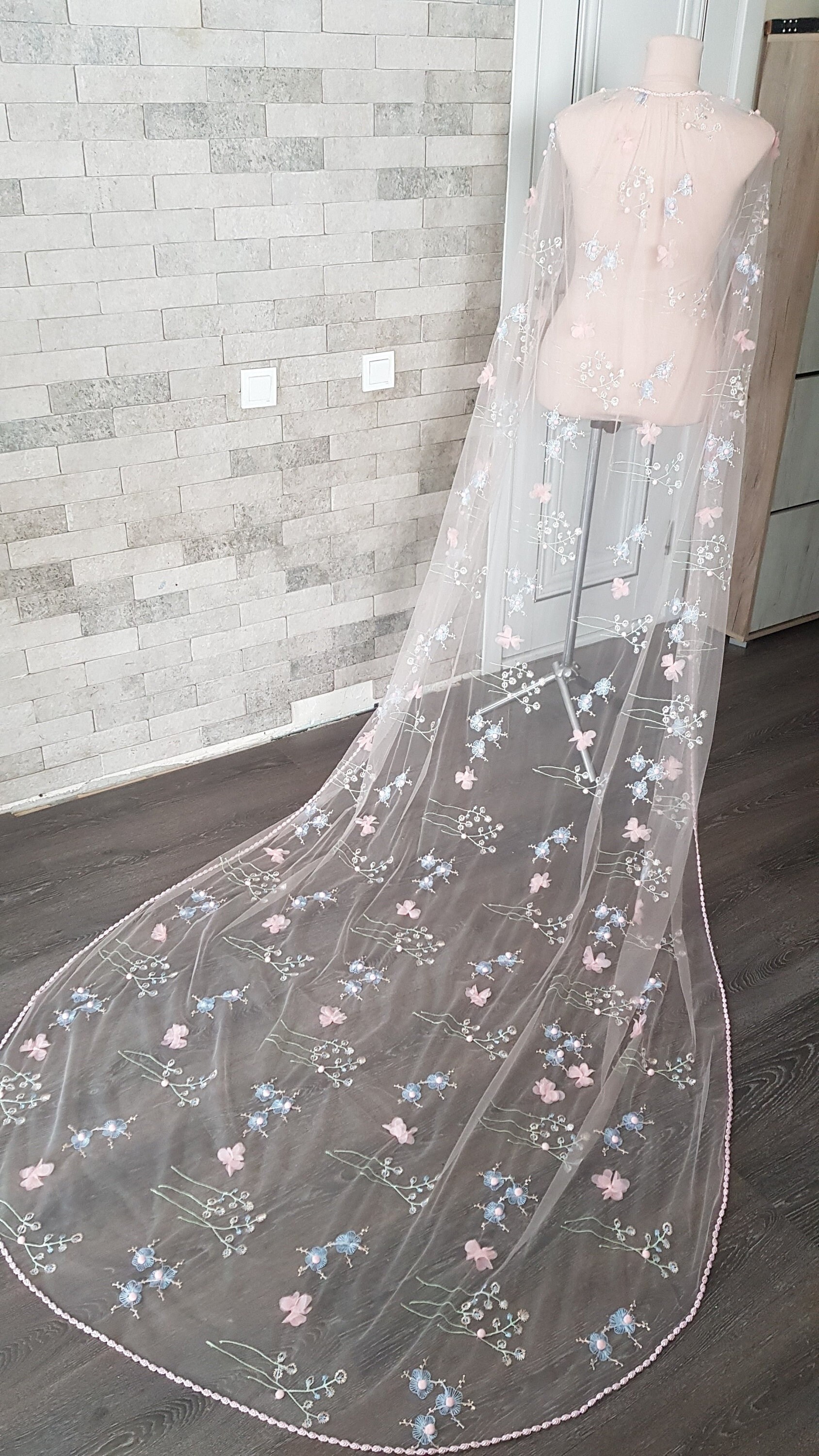 Pink and Blue 3D Flowers Wedding Cape Floral Wedding Cloak - Etsy