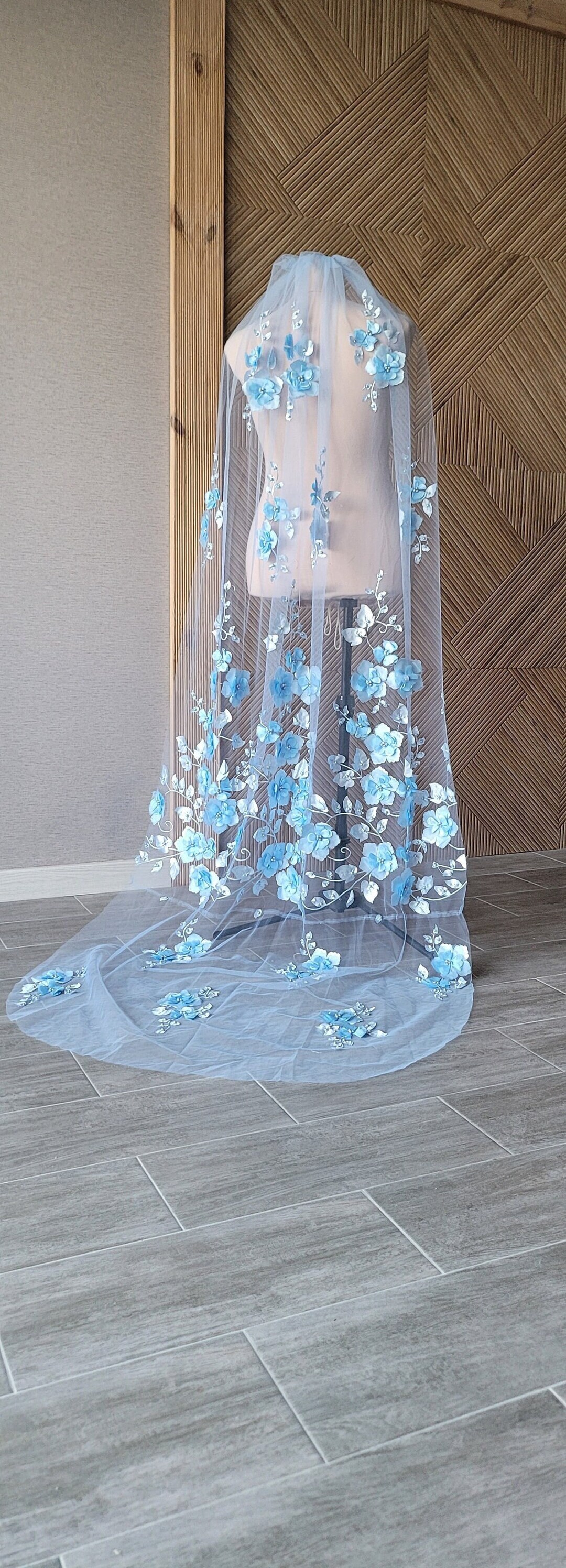 3D Floral Wedding Veil, Green Pink Navy Blue Purple Pink Red Peachy ...