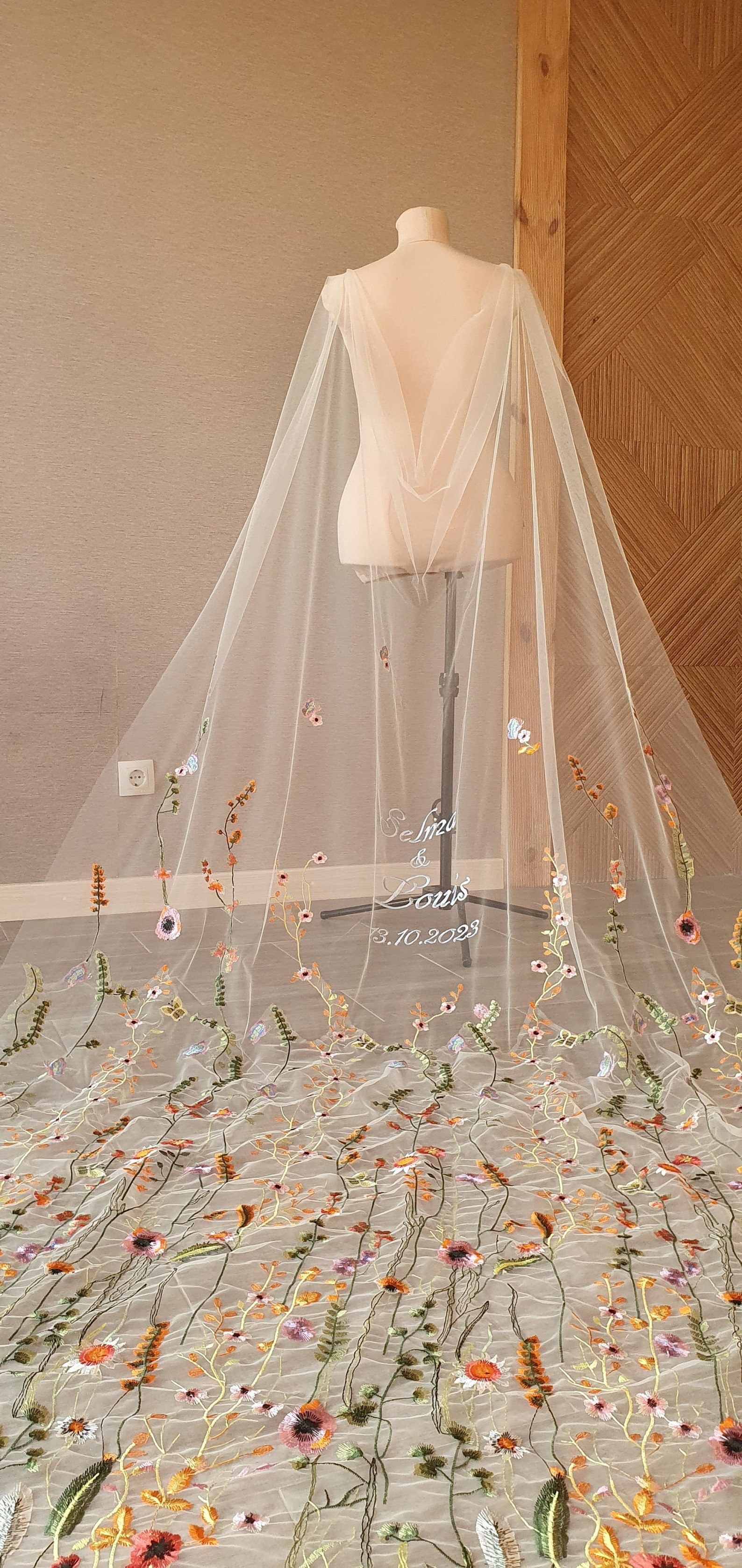 Monogrammed Floral Wedding Cape, Flowers Cape, Secret Garden Wildflower ...