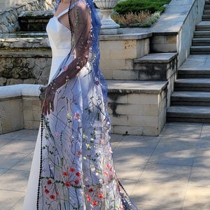 Navy Blue Flower Wedding Veil, Floral Bridal Veil, Secret Garden Veil, Wildflower Colorful Veil ...