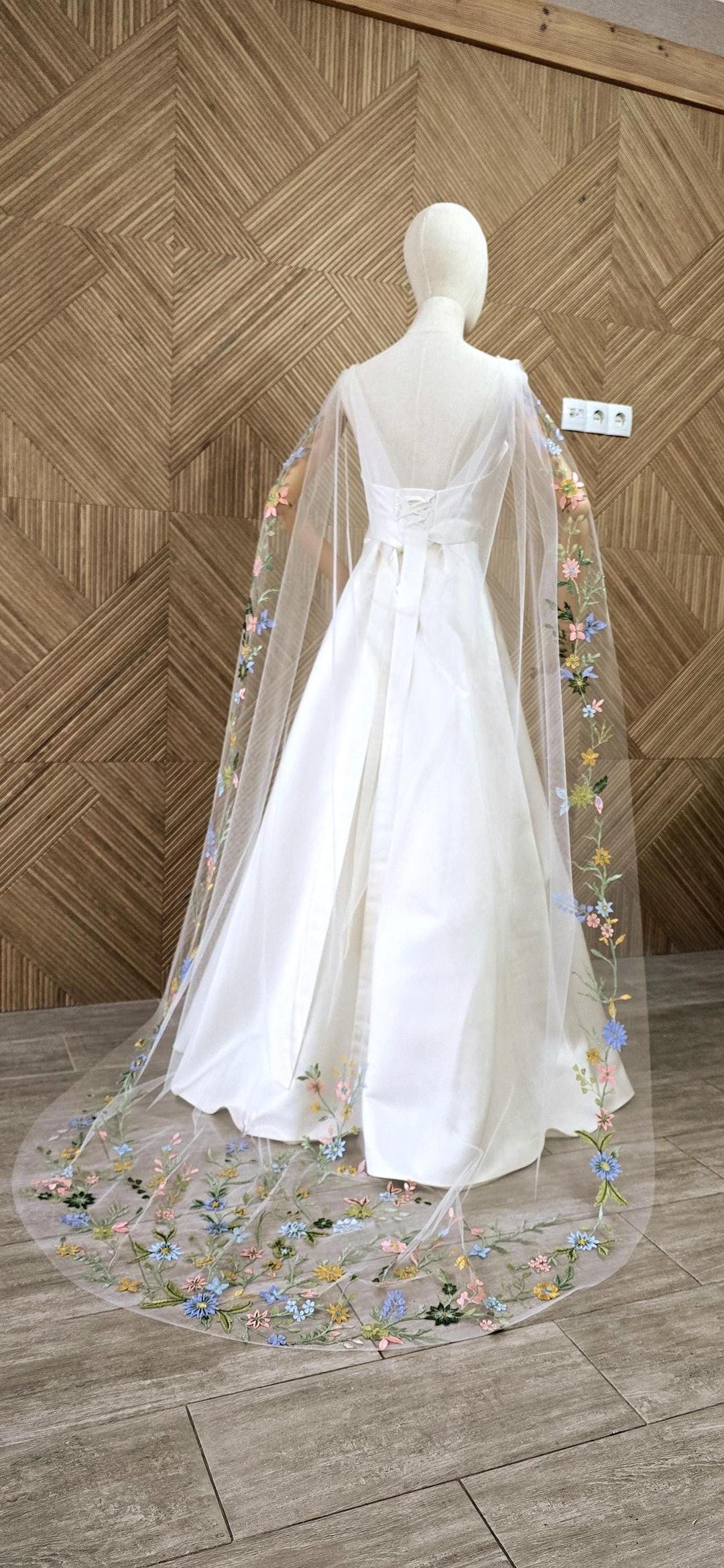 Floral Wedding Cape: Handstitched Embroidery Colorful Botanical ...