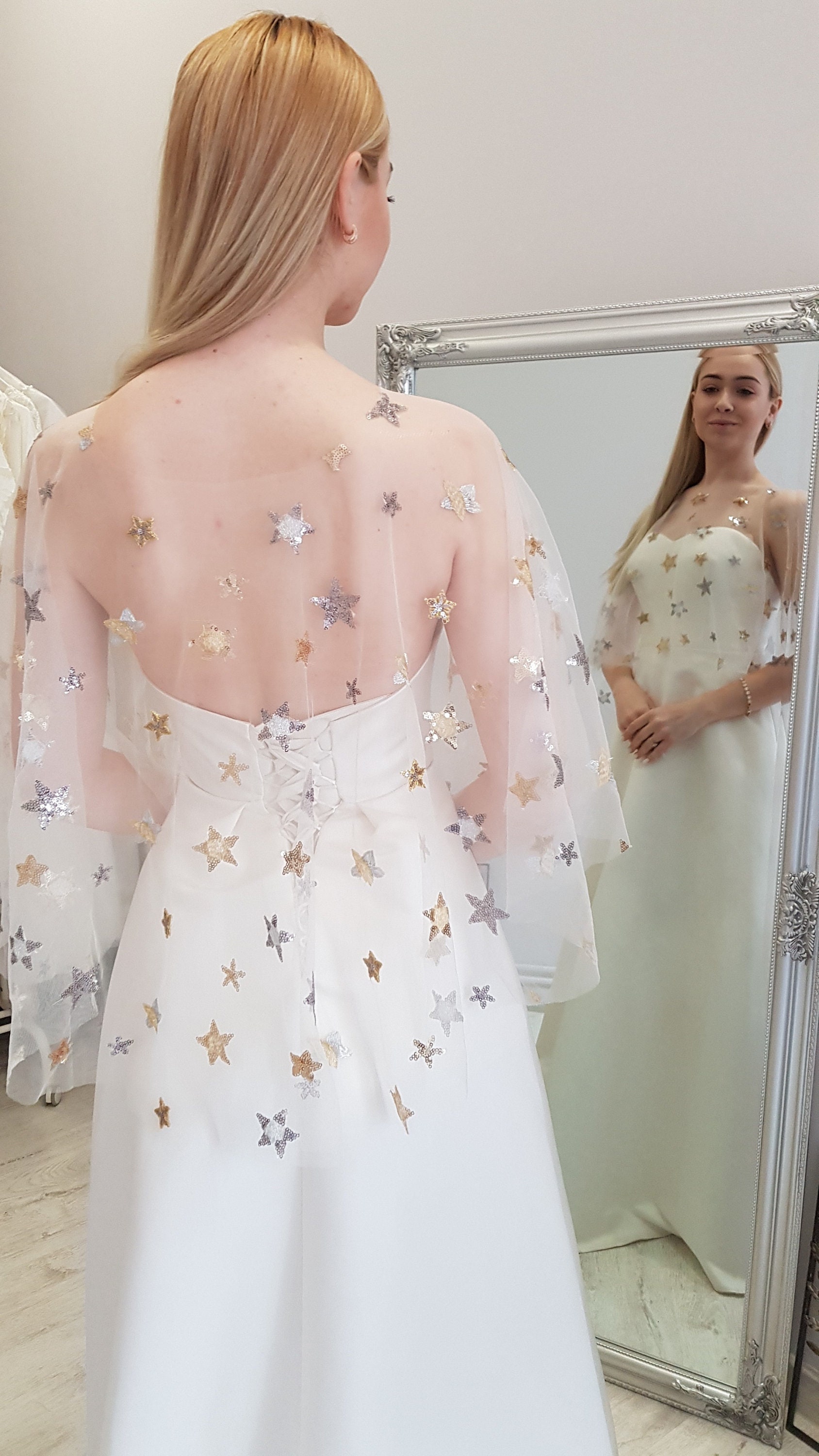 Gray stars sequins draped wedding cape celestial bridal cape | Etsy