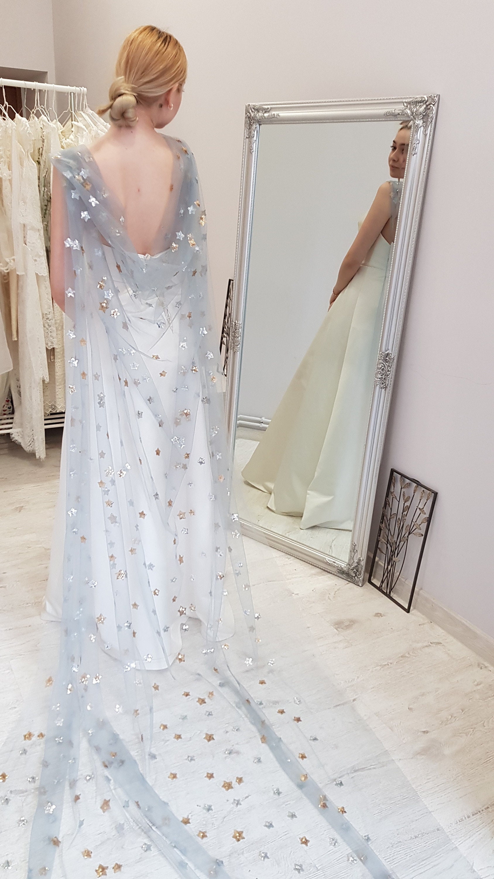 Gray stars sequins draped wedding veil celestial bridal veil | Etsy